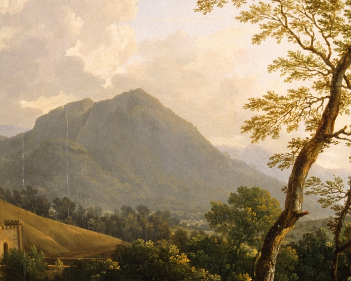 Femmes se baignant dans un paysage de montagne par Simon Denis