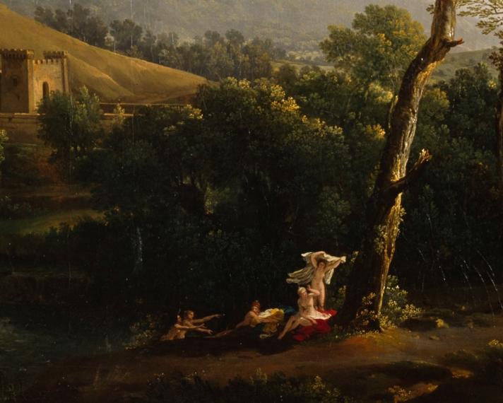 Femmes se baignant dans un paysage de montagne par Simon Denis